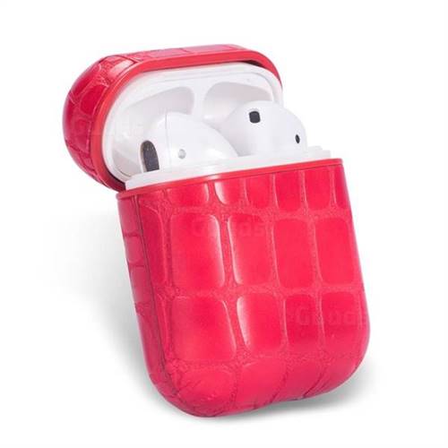 Stone Pattern PU Leather Case for Apple AirPods - Red - AirPods 1 2 ...