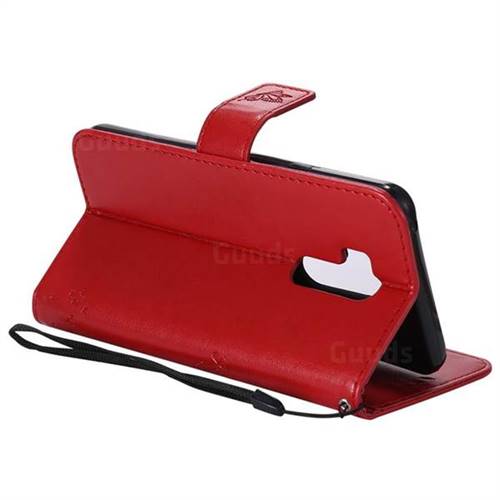 Embossing Butterfly Tree Leather Wallet Case for LG G7 ThinQ - Red ...