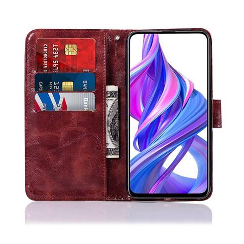 Luxury Retro Leather Wallet Case for Huawei Honor 9X Pro - Wine Red ...