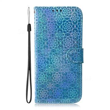Laser Circle Shining Leather Wallet Phone Case for Huawei Y5p - Blue ...