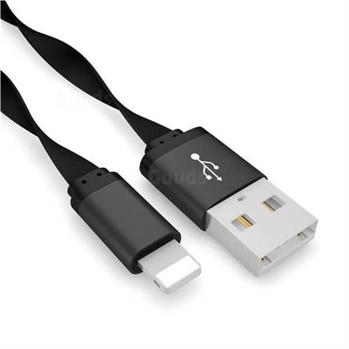 1m Metal Noodle Sawtooth Apple 8 Pin Data Charging Cable - Black ...