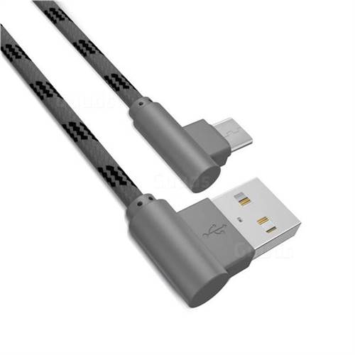 90 Degree Angle Metal Nylon Micro USB Data Charging Cable - Gray / 2m ...