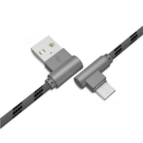 90 Degree Angle Metal Nylon Micro USB Data Charging Cable - Gray / 2m ...