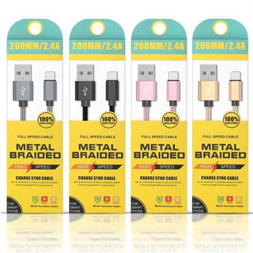 20cm Short Metal Weaving Type-C Data Charging Cable USB C to USB A ...