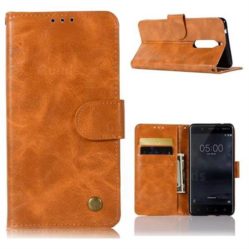 Luxury Retro Leather Wallet Case for Nokia 5 Nokia5 - Golden - Leather ...