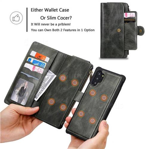 Retro Multifunction Zipper Magnetic Separable Leather Phone Case Cover ...