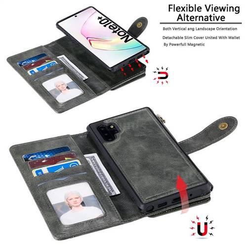 Retro Multifunction Zipper Magnetic Separable Leather Phone Case Cover ...