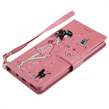 Luminous Flower Girl Cat Leather Wallet Case for Samsung Galaxy Note 8 ...