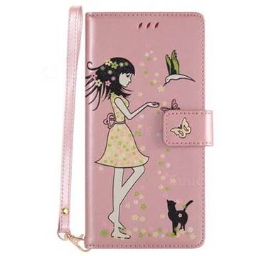 Luminous Flower Girl Cat Leather Wallet Case for Samsung Galaxy Note 8 ...