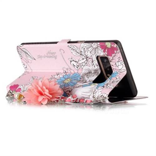 Pink Blue Rose Endeavour Florid Pearl Flower Pendant Metal Strap PU ...