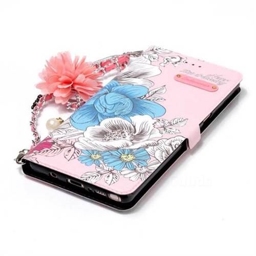 Pink Blue Rose Endeavour Florid Pearl Flower Pendant Metal Strap PU ...