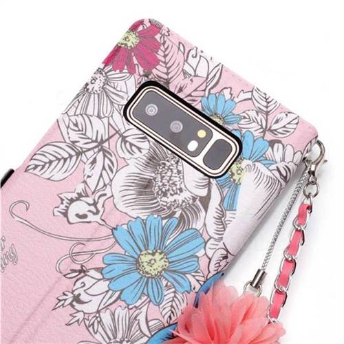 Pink Blue Rose Endeavour Florid Pearl Flower Pendant Metal Strap PU ...