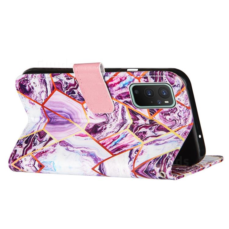 Dream Purple Stitching Color Marble Leather Wallet Case for OnePlus 9 ...