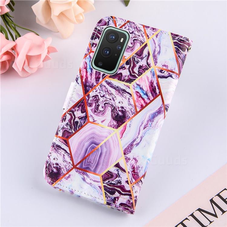 Dream Purple Stitching Color Marble Leather Wallet Case for OnePlus 9 ...
