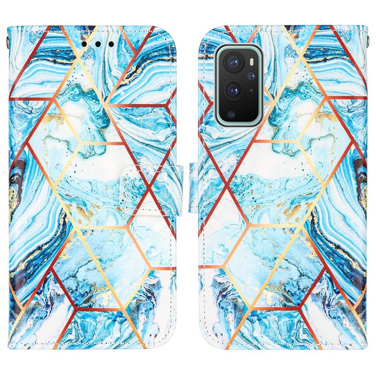 Lake Blue Stitching Color Marble Leather Wallet Case for OnePlus 9 Pro ...