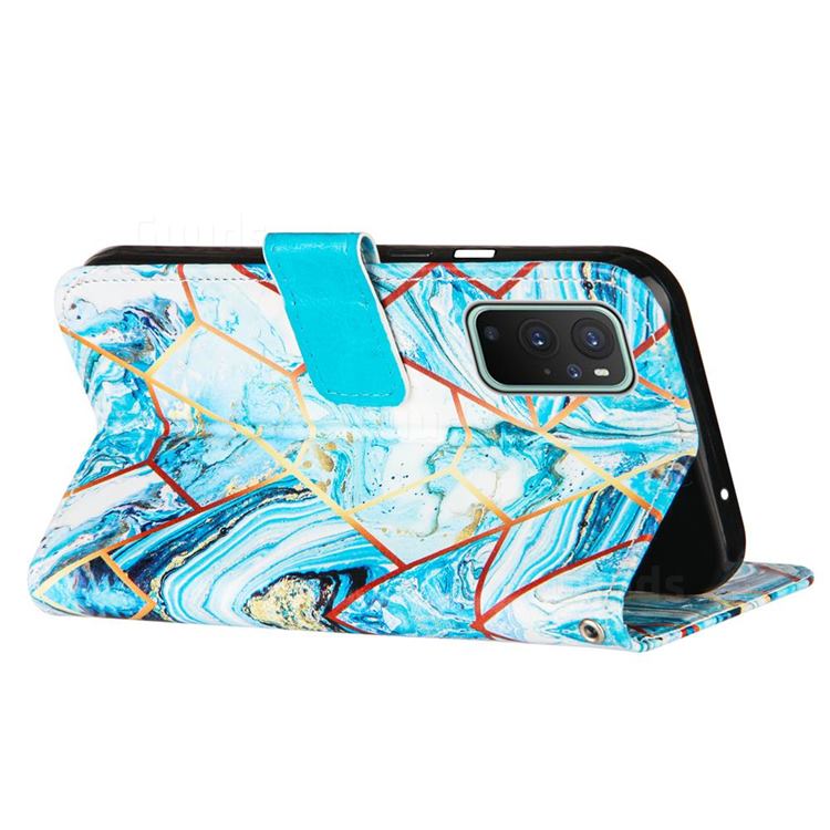 Lake Blue Stitching Color Marble Leather Wallet Case for OnePlus 9 Pro ...