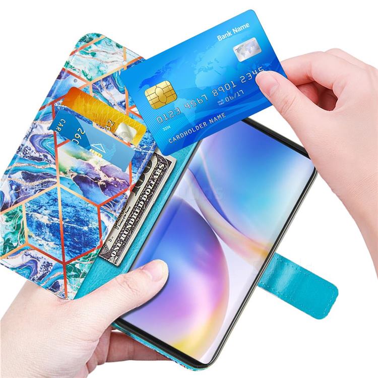 Green and Blue Stitching Color Marble Leather Wallet Case for OnePlus 9 ...