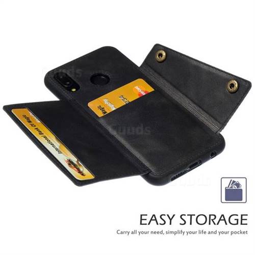 Retro Multifunction Card Slots Stand Leather Coated Phone Back Cover for Huawei P20 Lite - Black ...