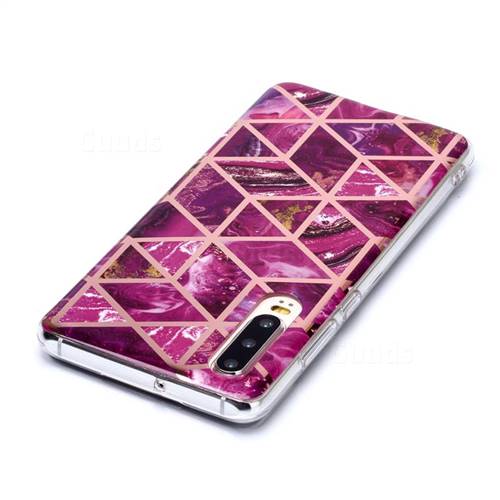 Purple Rhombus Galvanized Rose Gold Marble Phone Back Cover for Huawei ...