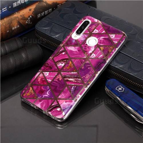 Purple Rhombus Galvanized Rose Gold Marble Phone Back Cover for Huawei ...