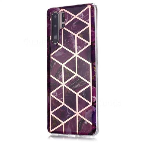 Purple Rhombus Galvanized Rose Gold Marble Phone Back Cover for Huawei ...