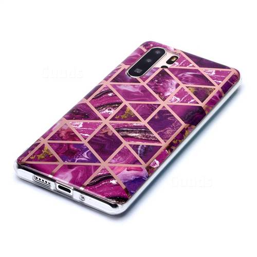 Purple Rhombus Galvanized Rose Gold Marble Phone Back Cover for Huawei ...
