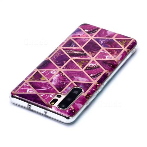 Purple Rhombus Galvanized Rose Gold Marble Phone Back Cover for Huawei ...