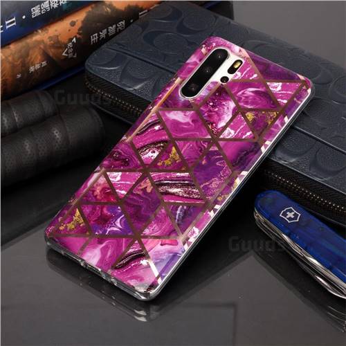 Purple Rhombus Galvanized Rose Gold Marble Phone Back Cover for Huawei ...