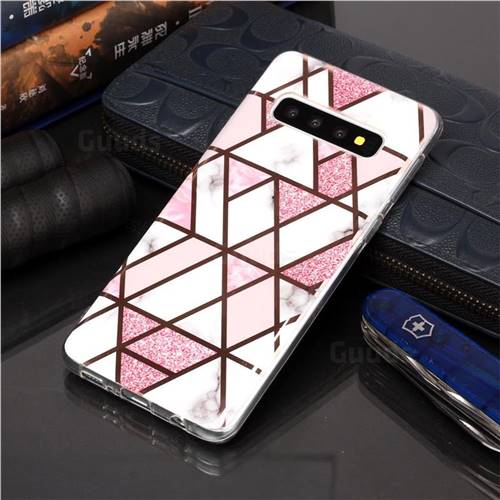 Pink Rhombus Galvanized Rose Gold Marble Phone Back Cover for Samsung ...