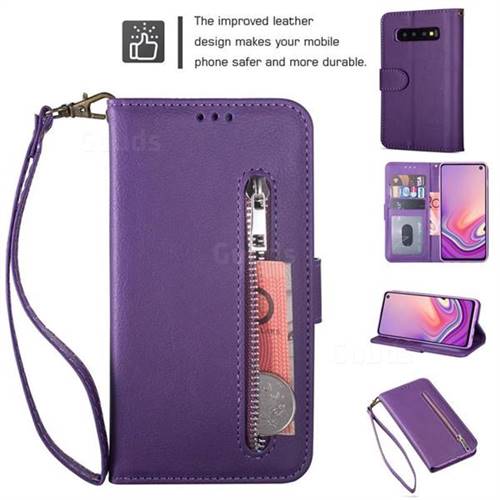Retro Calfskin Zipper Leather Wallet Case Cover for Samsung Galaxy S10 ...