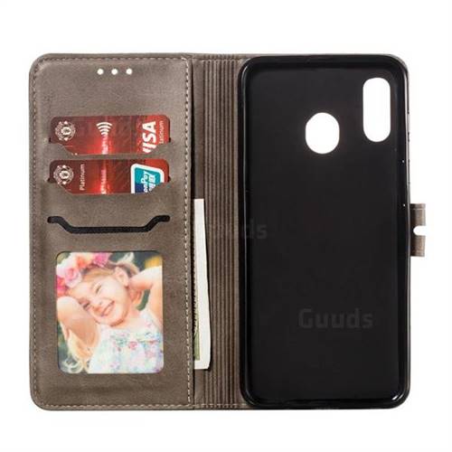 Embossing Happy Cat Leather Wallet Case for Samsung Galaxy A20 - Gray ...