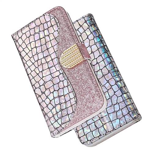 Glitter Diamond Buckle Laser Stitching Leather Wallet Phone Case for ...