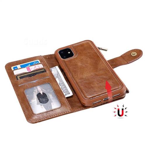 Retro Multifunction Zipper Magnetic Separable Leather Phone Case Cover ...