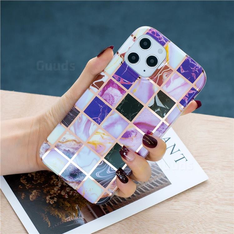 Square Puzzle Painted Marble Electroplating Protective Case for iPhone ...